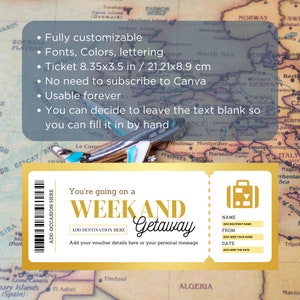 Weekend Getaway Ticket Template, Editable Travel Voucher, Romantic ...