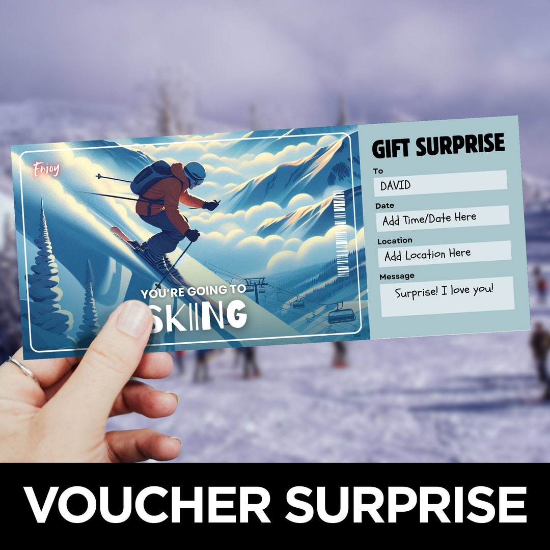 Ski Ticket Template, Skiing Trip Voucher, Printable Ski Season Pass ...