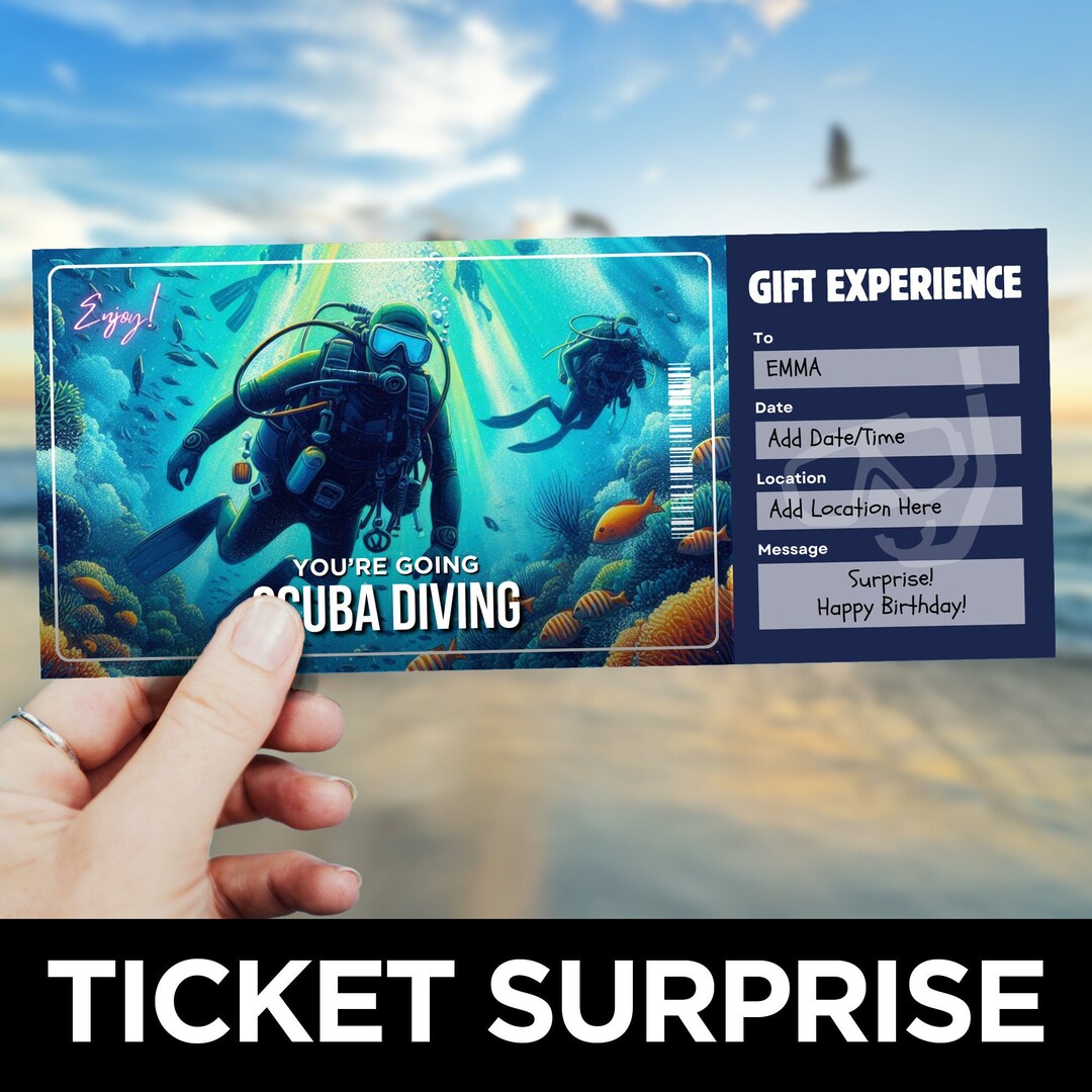 Scuba Diving Ticket Template, Water Sport Voucher, Printable Deep Sea ...