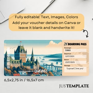 Québec Boarding Pass, Trip Surprise, Plane Ticket Template, Airplane ...