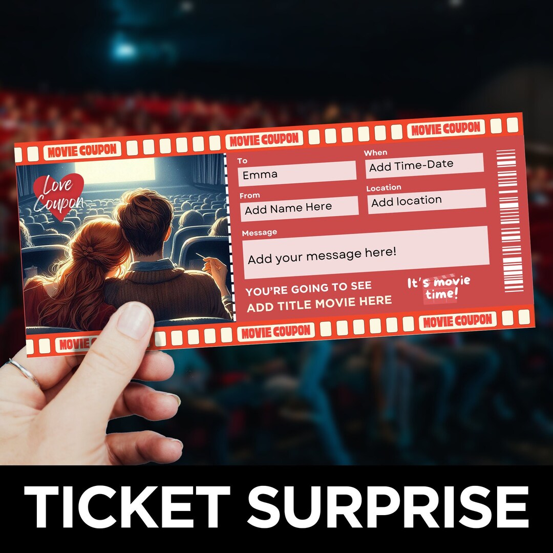 Movie Ticket Template, Printable Movie Coupon, Cinema Tickets, Movie ...