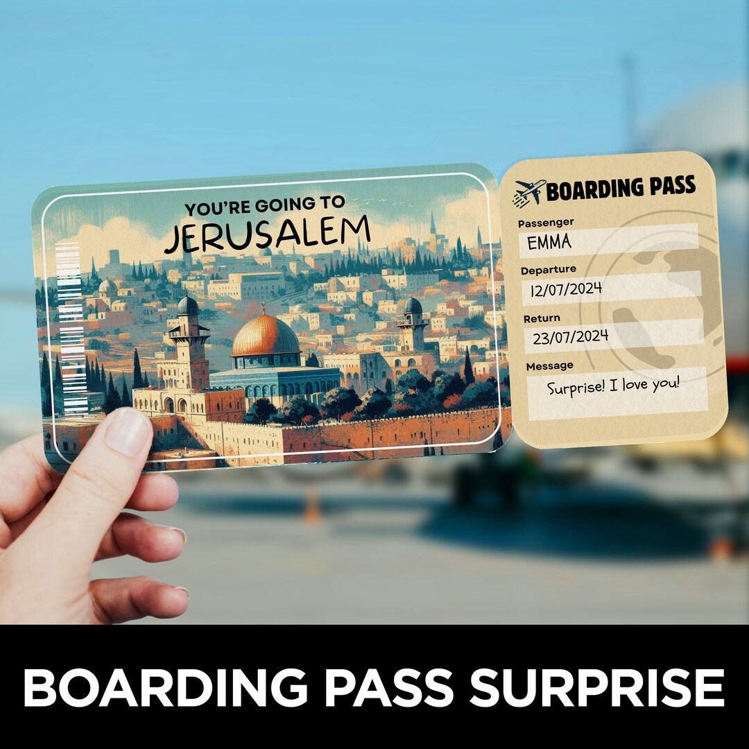 Jerusalem Boarding Pass, Trip Surprise, Plane Ticket Template, Boarding ...