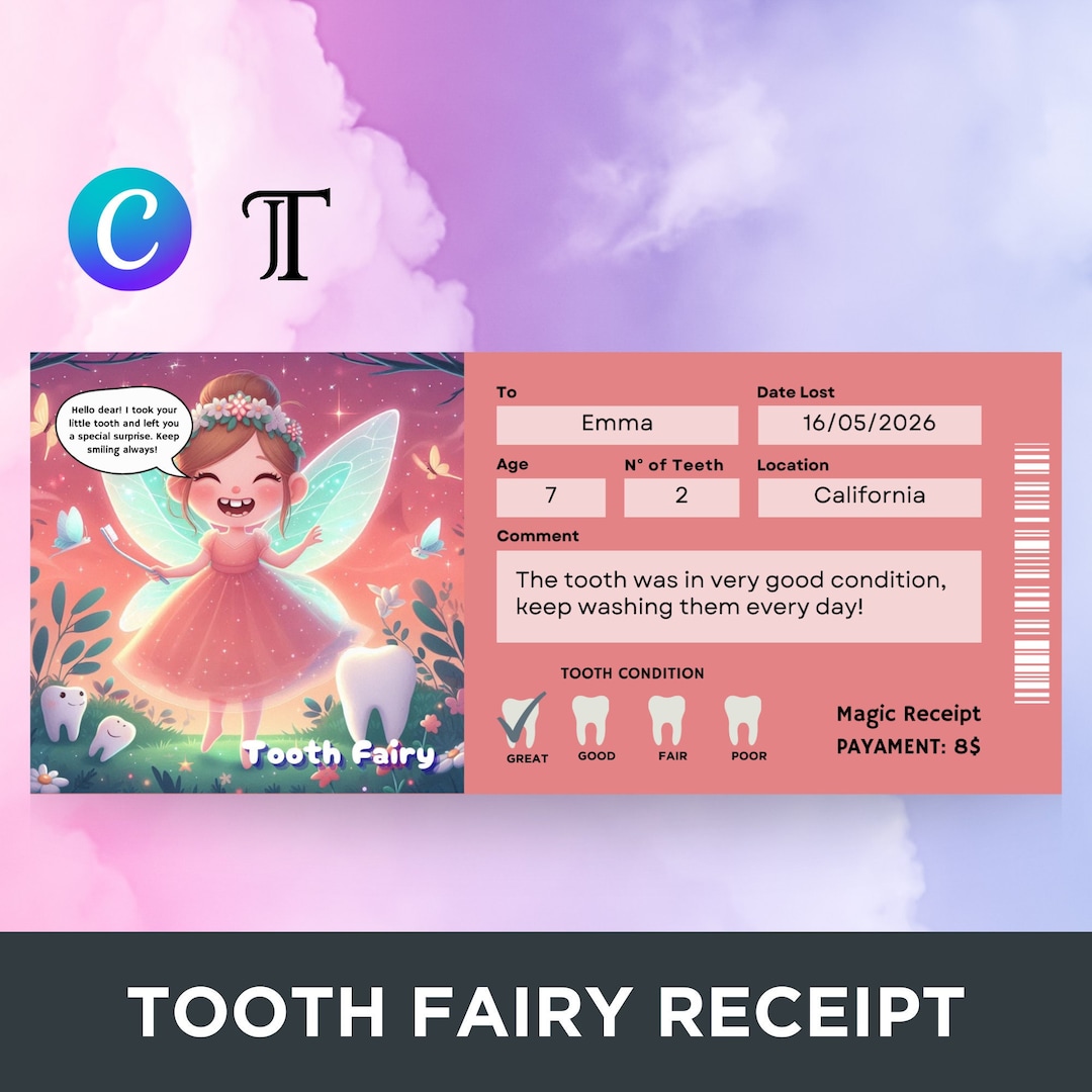 Tooth Fairy Certificate Template, Tooth Fairy Letter, Printable Receipt ...