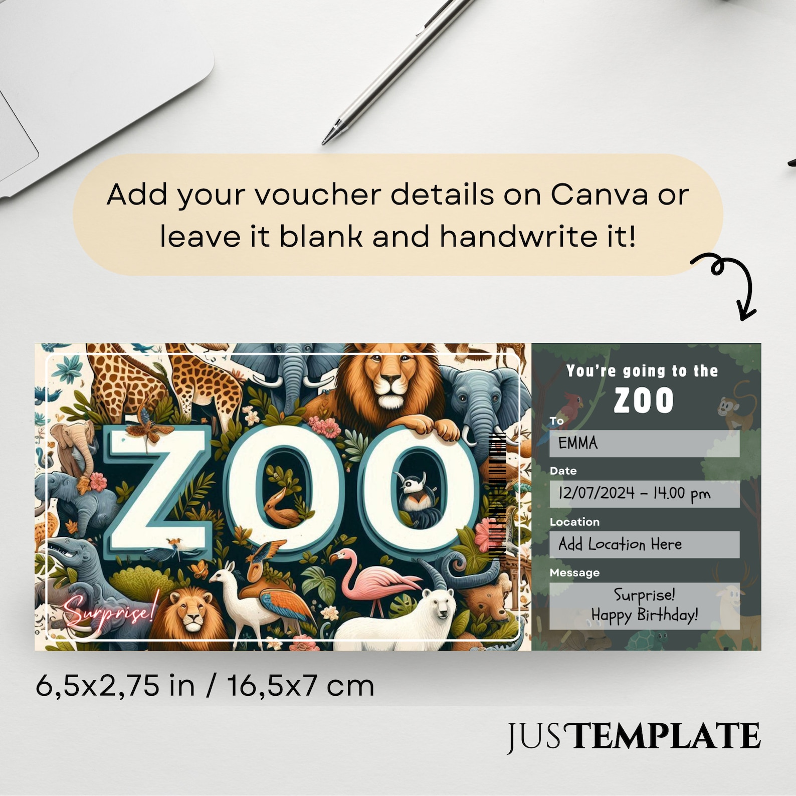 Zoo Ticket Template, Printable Event Ticket, Safari Park, Gift Voucher ...