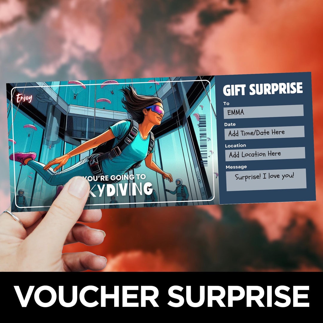 Indoor Skydiving Ticket, Parachute Jump Coupon, Printable Indoor ...