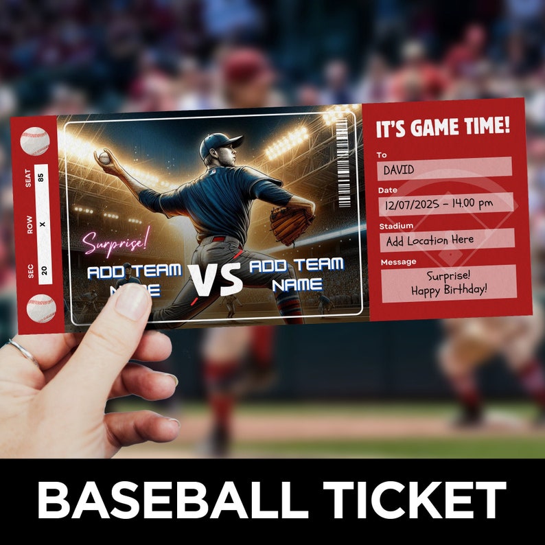 Baseball Game Ticket Template, Printable Sport Ticket Invitation, Event ...