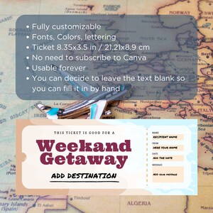 Weekend Getaway Ticket Template, Editable Travel Voucher, Sea Ticket ...