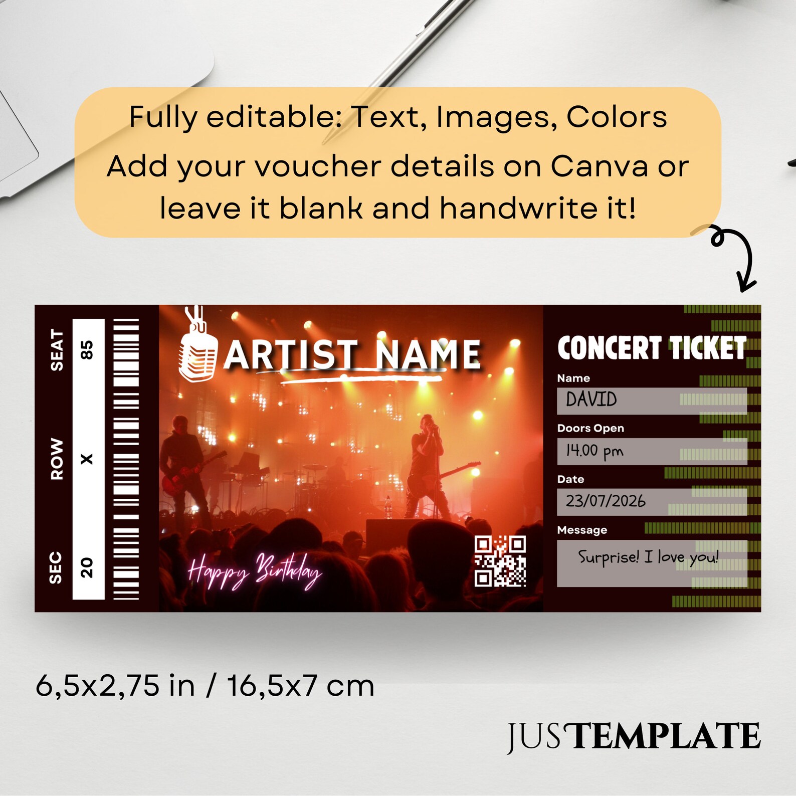 Editable Concert Ticket Template, Printable Live Concert Tickets, Event ...