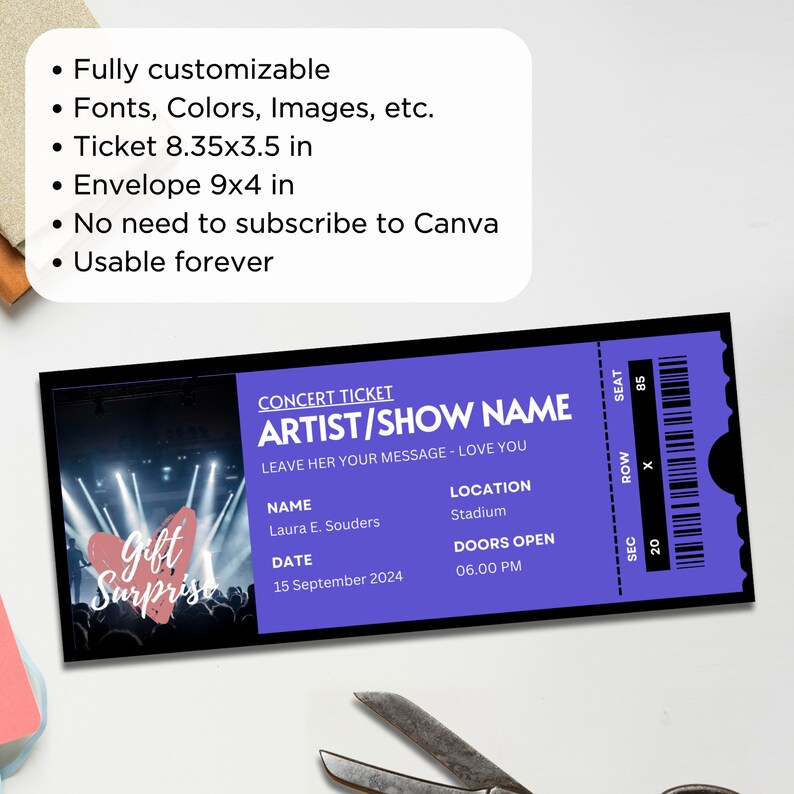Concert Ticket Template, Event Ticket, Concert Tour Ticket, Live ...