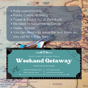 Weekend Getaway Ticket Template, Editable Travel Voucher, Romantic ...
