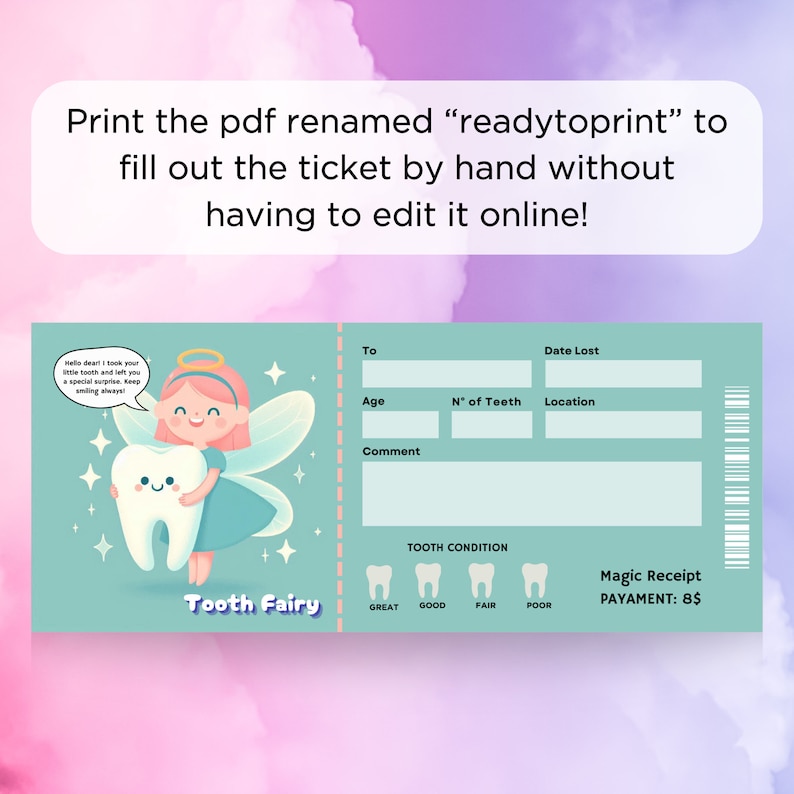 Tooth Fairy Certificate Template, Tooth Fairy Letter, Printable Receipt ...