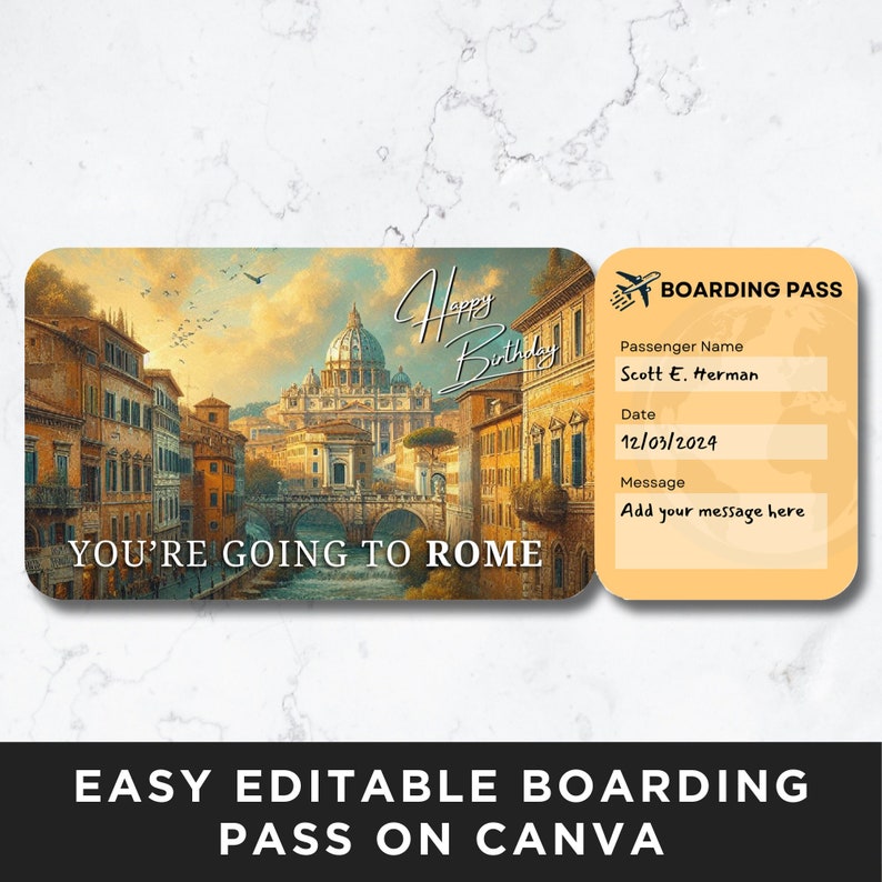 Rome Boarding Pass, Plane Ticket Template, Flight Boarding Pass ...