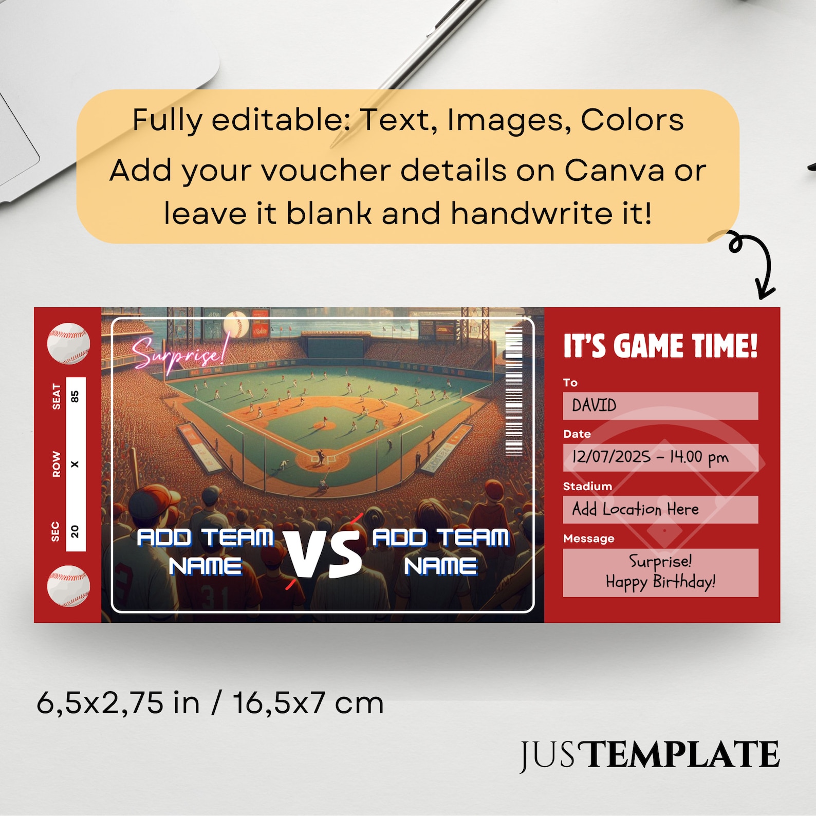Baseball Game Ticket Template, Printable Sport Ticket Invitation, Event ...
