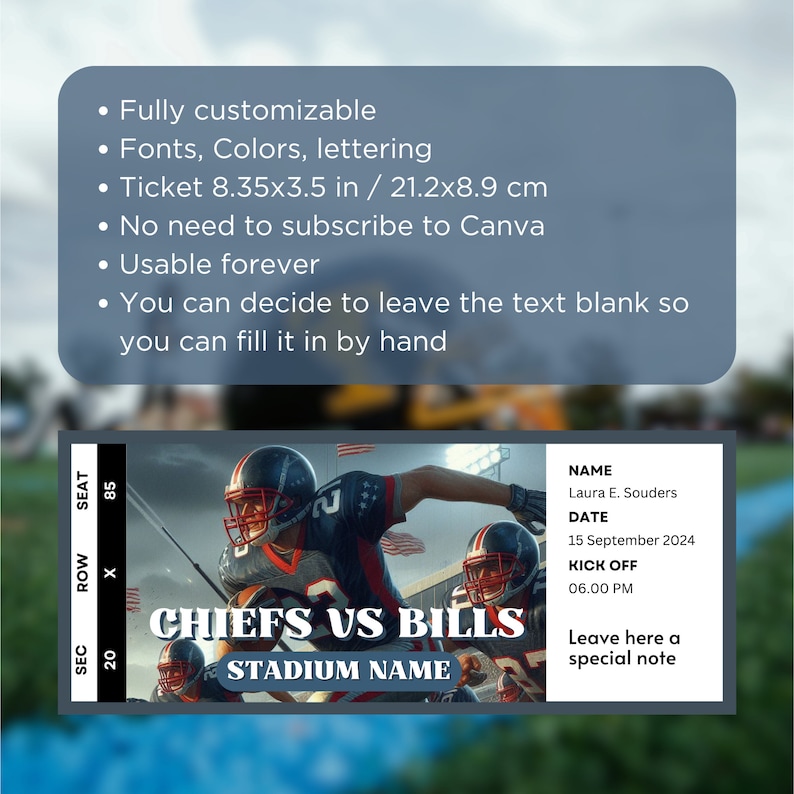 Nfl Ticket Template, Event Ticket, Football Game Ticket, Sports Event ...