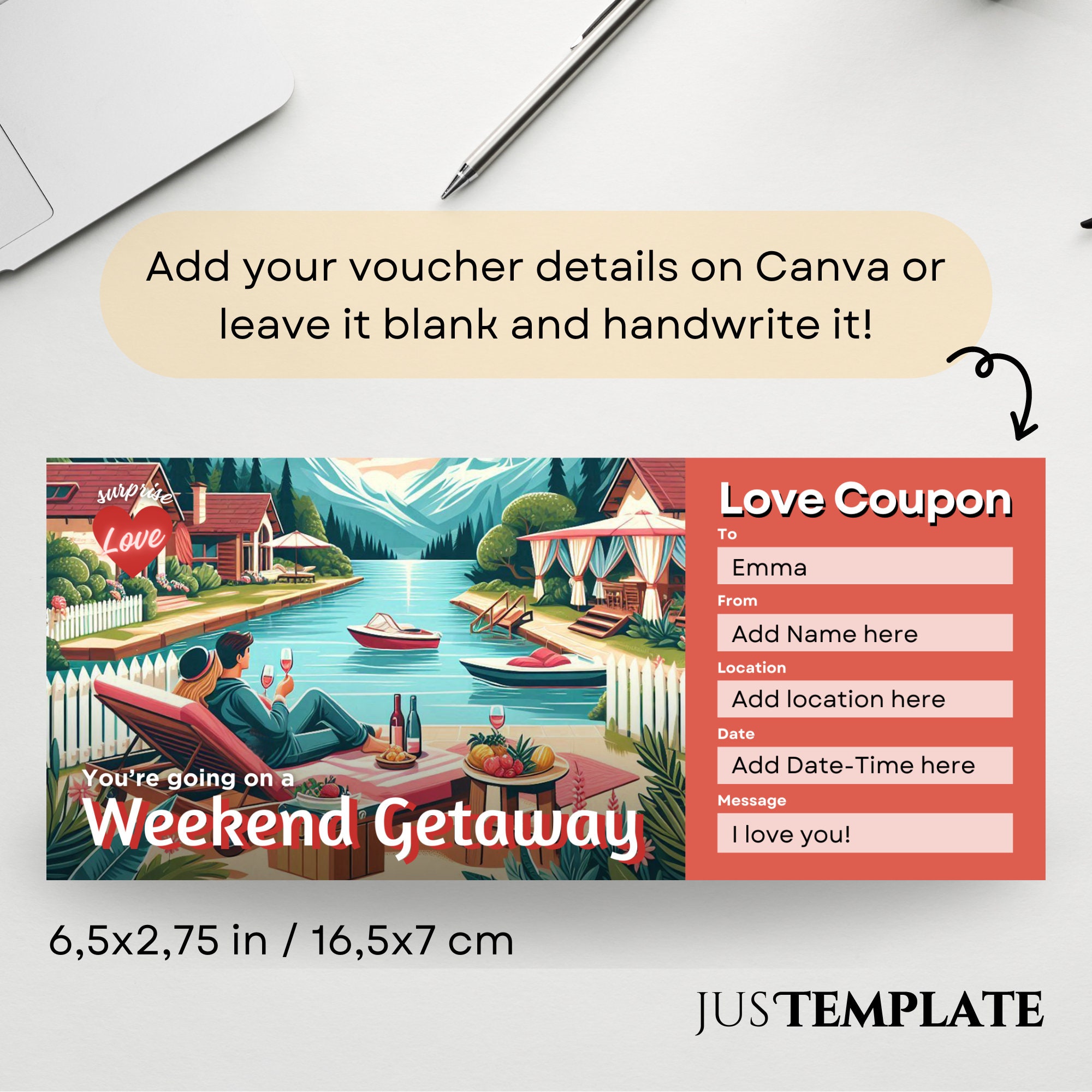 Editable Weekend Getaway Ticket, Romantic Getaway, Travel Voucher, Road ...