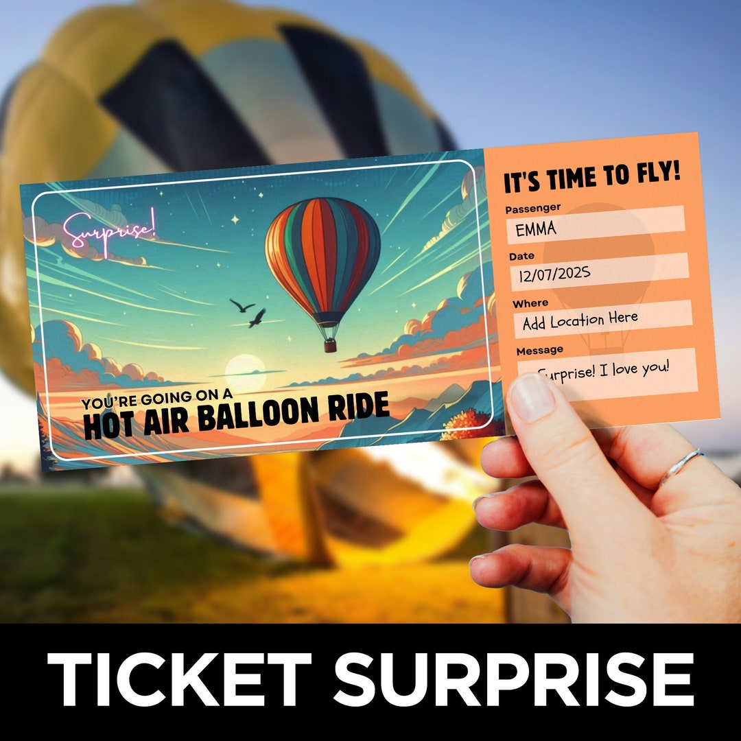 Hot Air Balloon Ride Ticket Template, Hot Air Balloon Tour Coupon ...