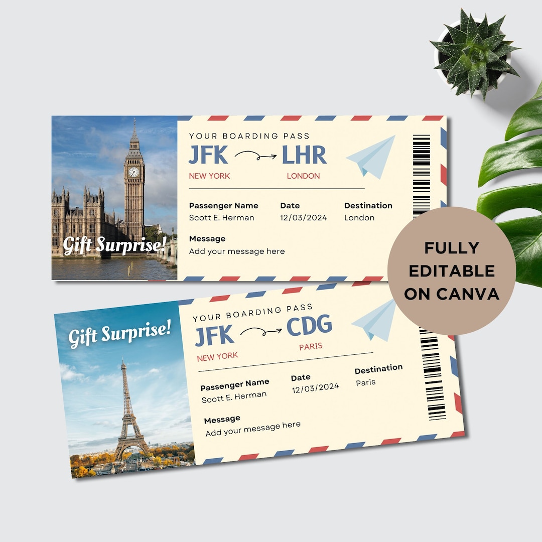 Boarding Pass Ticket Template, Plane Ticket Template, Flight Ticket ...