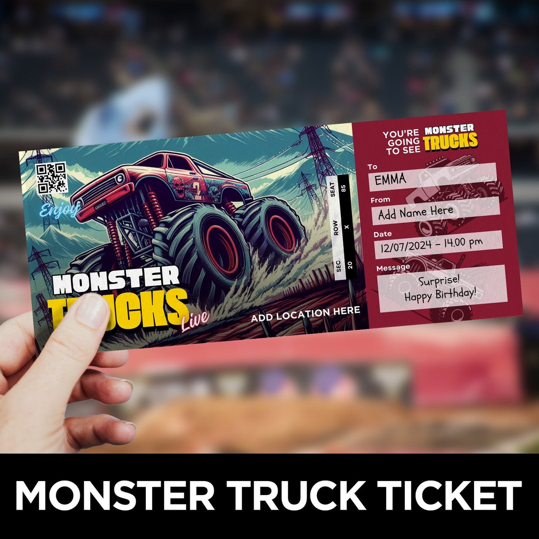 Monster Truck Ticket Template, Monster Truck Show, Monster Truck ...