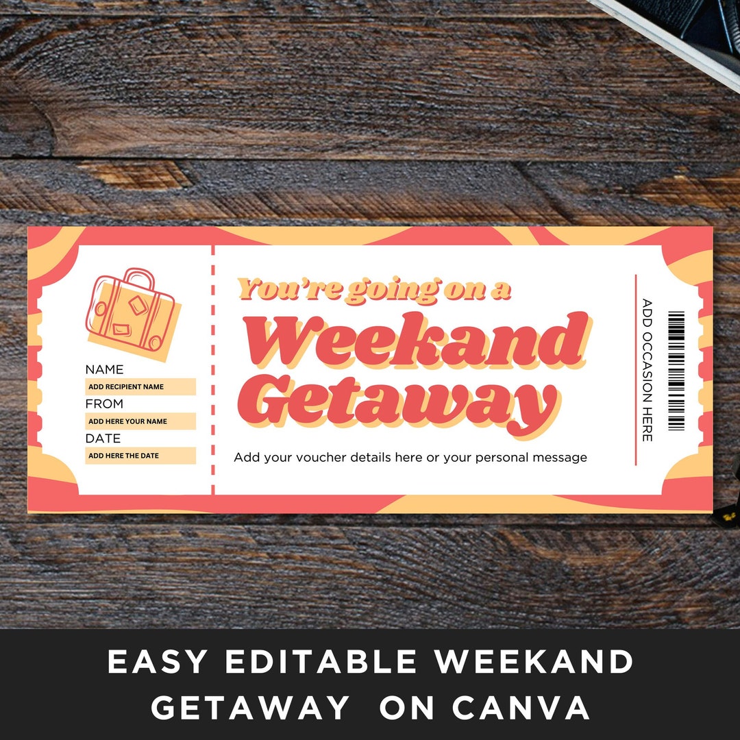 Weekend Getaway Ticket Template, Editable Travel Voucher, Romantic ...