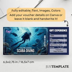 Scuba Diving Ticket Template, Water Sport Voucher, Printable Deep Sea ...