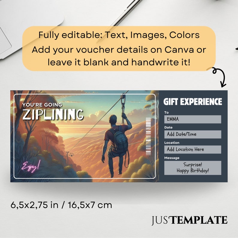Ziplining Ticket Template, Zip Line Voucher, Printable Zipline Game ...