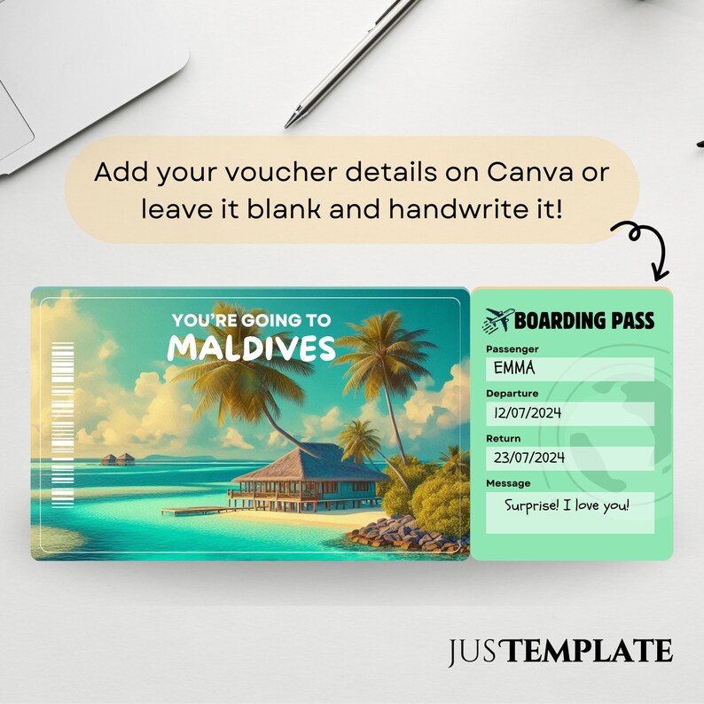 Maldives Boarding Pass, Trip Surprise, Plane Ticket Template, Boarding ...