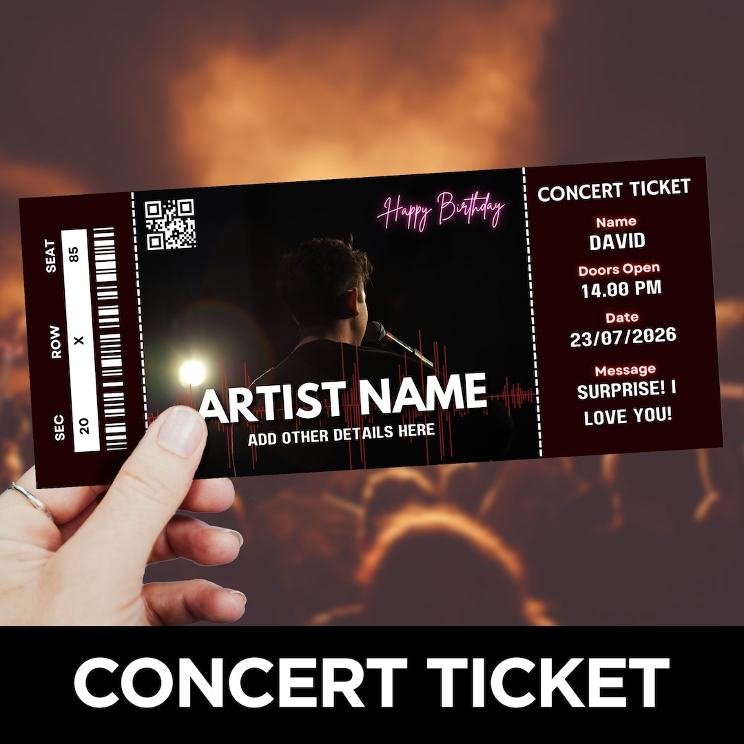 Editable Concert Ticket Template, Printable Live Concert Tickets, Event ...