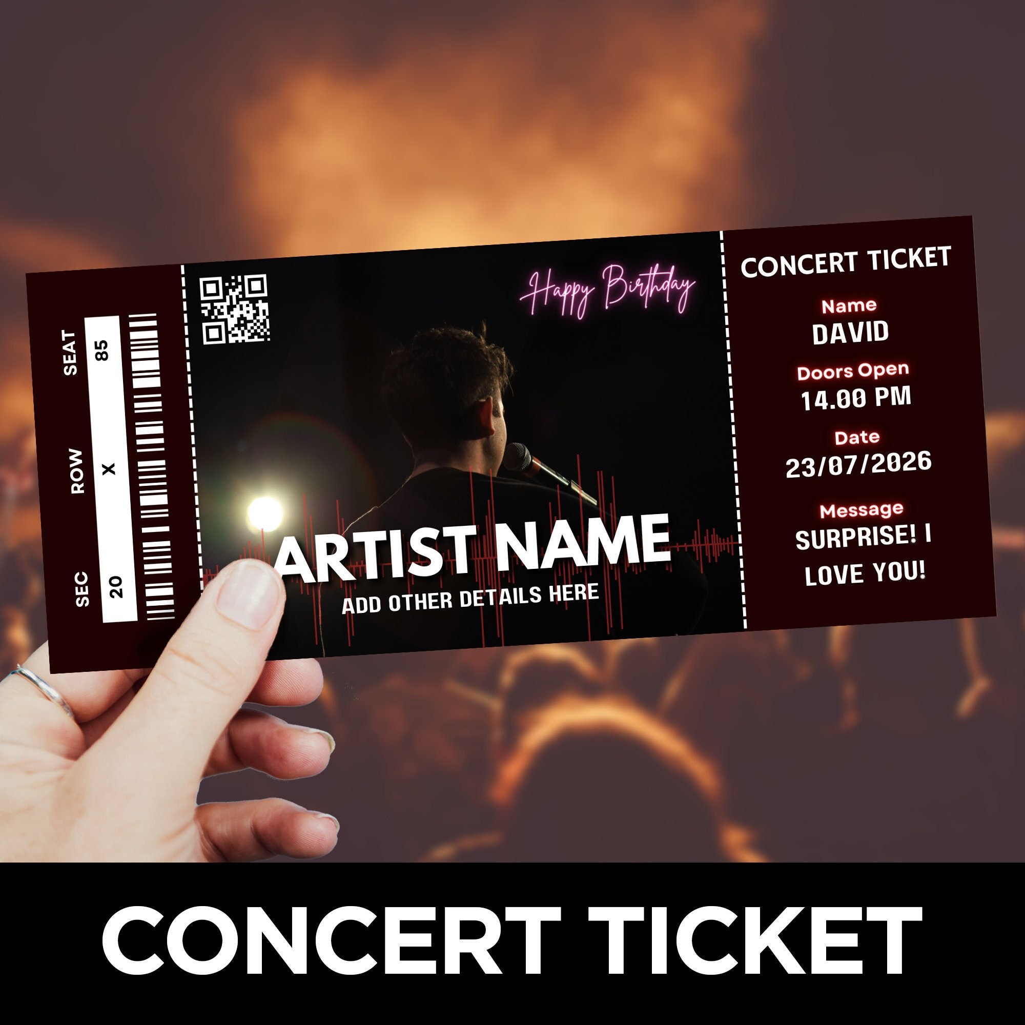 Editable Concert Ticket Template, Printable Live Concert Tickets, Event ...