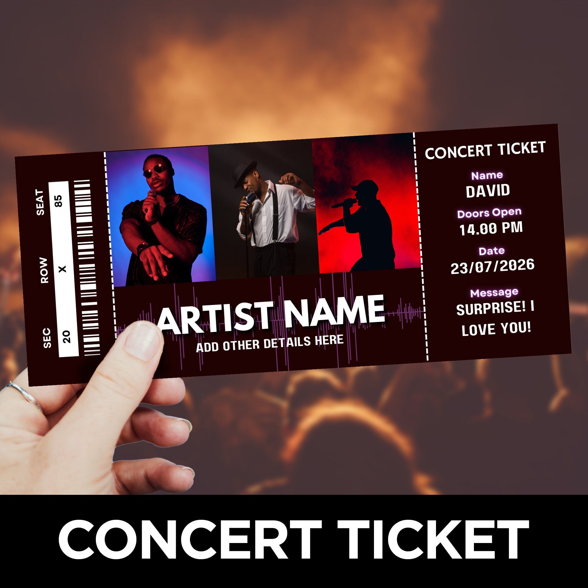 Editable Concert Ticket Template, Printable Live Concert Tickets, Event ...