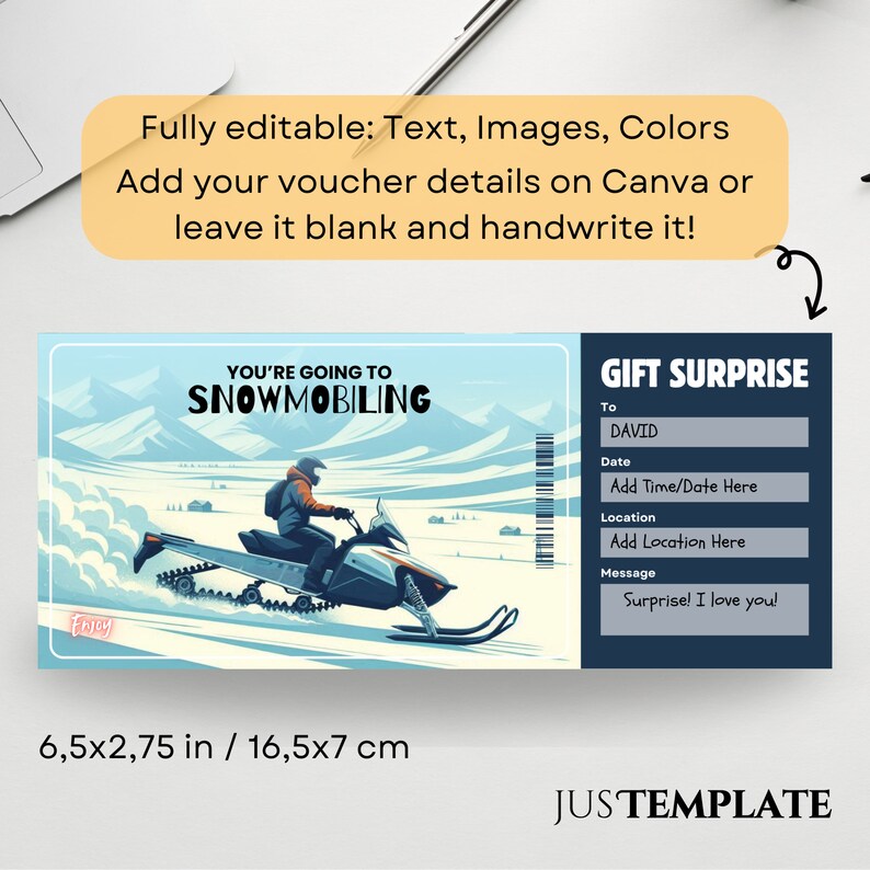 Snowmobiling Ticket Template, Snowmobile Trip Voucher, Snowmobile Pass ...
