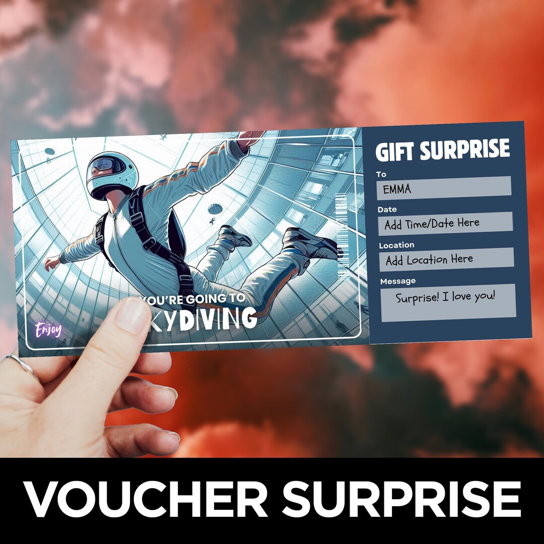 Indoor Skydiving Ticket, Parachute Jump Coupon, Printable Indoor ...
