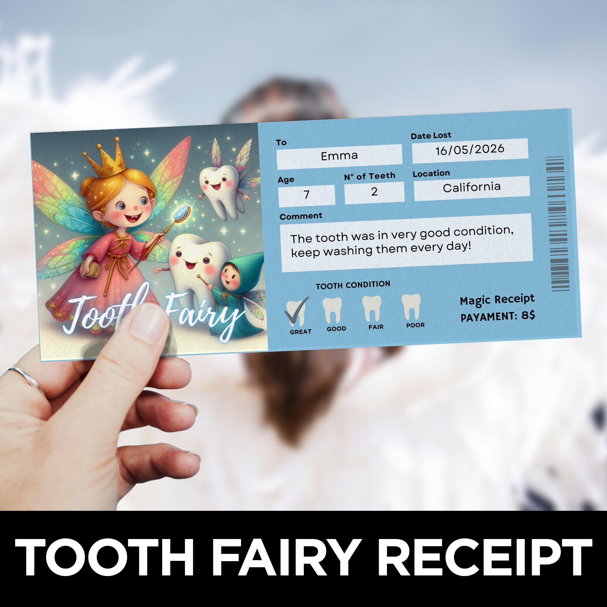 Tooth Fairy Receipt Template, Printable Receipt Template, Tooth Fairy ...