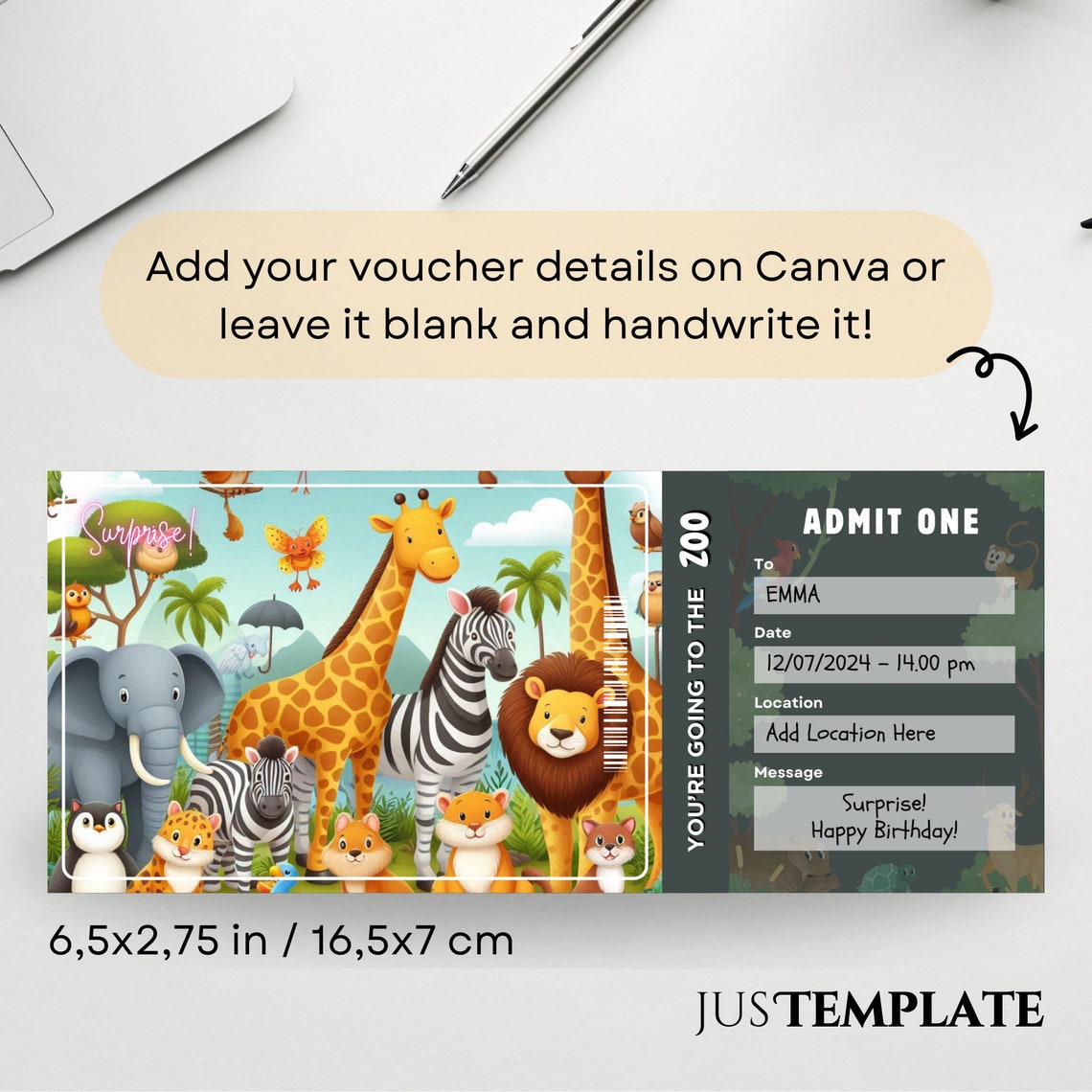 Zoo Ticket Template, Printable Event Ticket, Safari Park, Gift Voucher ...