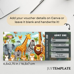 Zoo Ticket Template, Printable Event Ticket, Safari Park, Gift Voucher ...