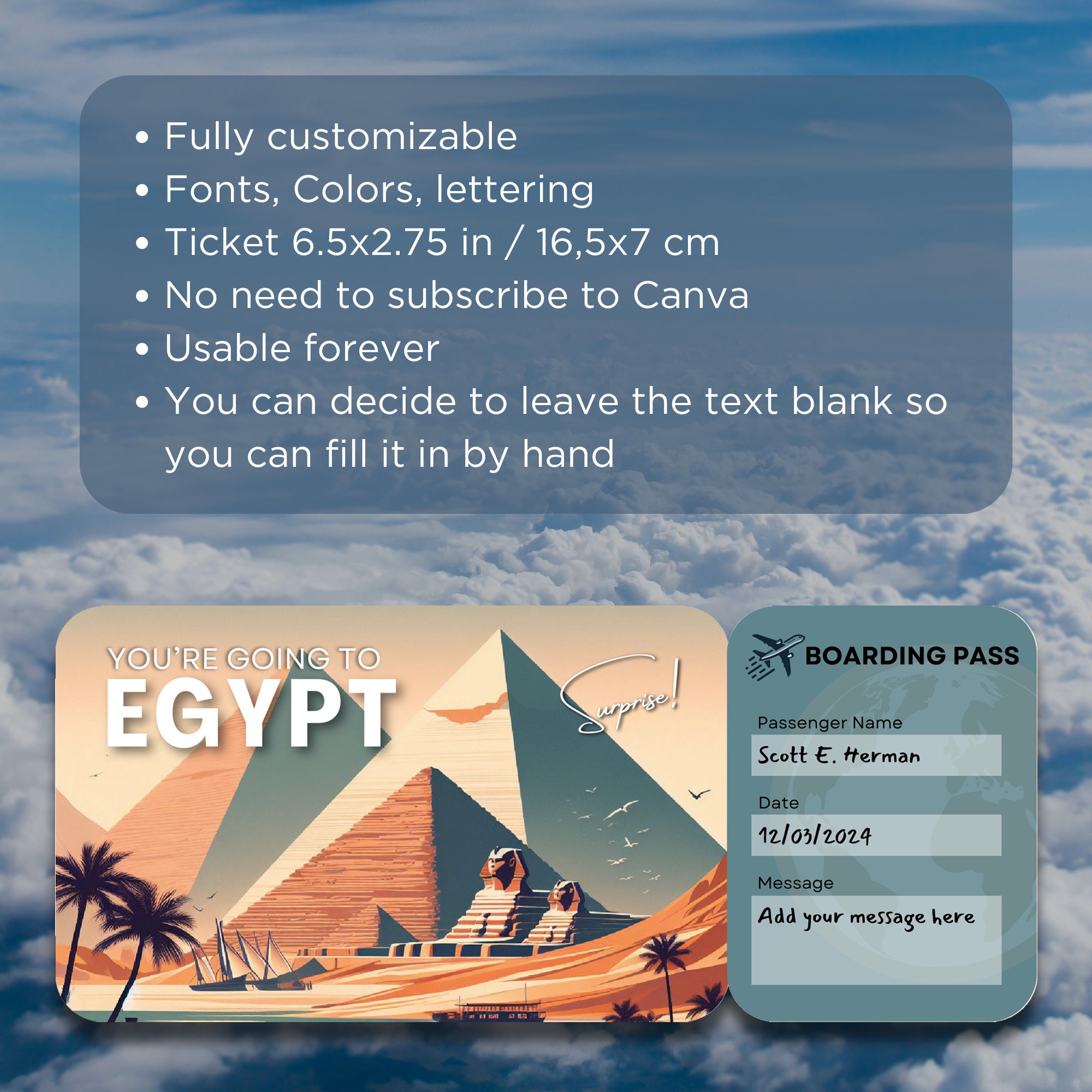 Egypt Boarding Pass, Plane Ticket Template, Flight Boarding Pass ...