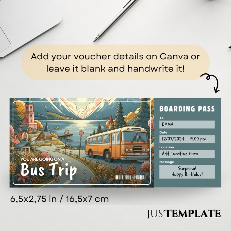 Bus Trip Ticket Template, Boarding Pass, Trip Surprise, Printable ...