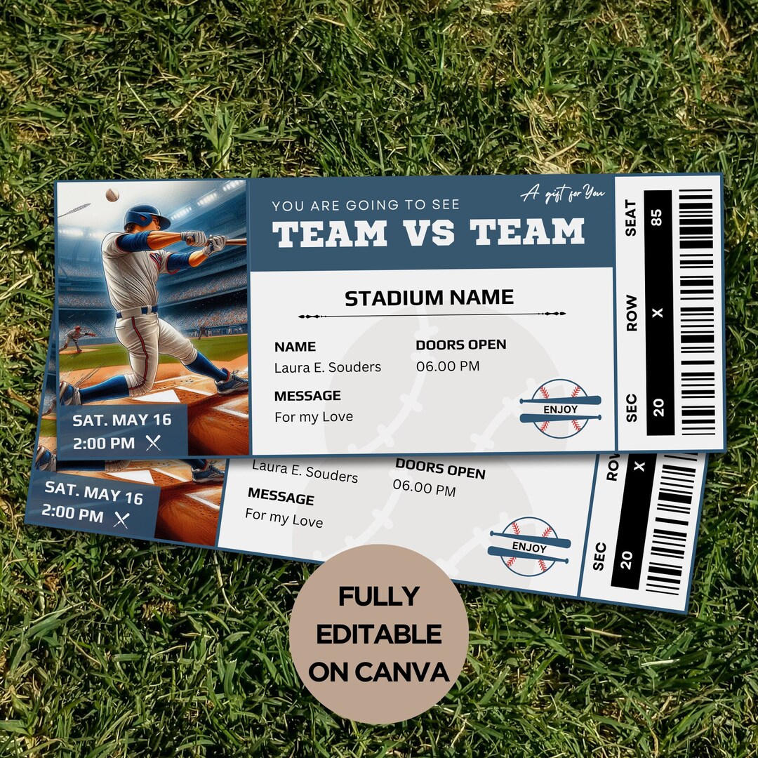 Baseball Ticket Template, Event Ticket, Baseball Invitation, Sports ...