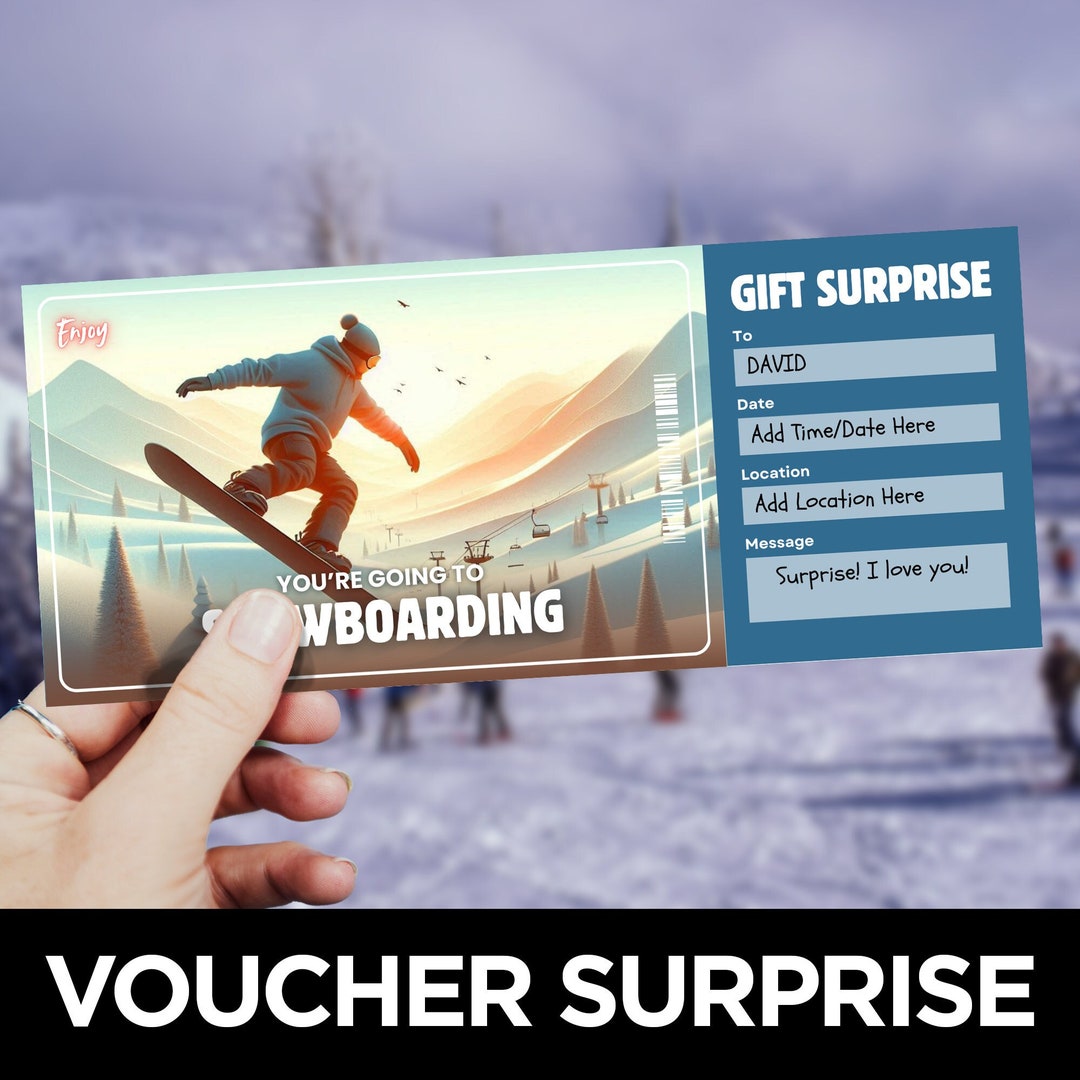 Snowboarding Ticket Template, Skiing Trip Voucher, Printable ...