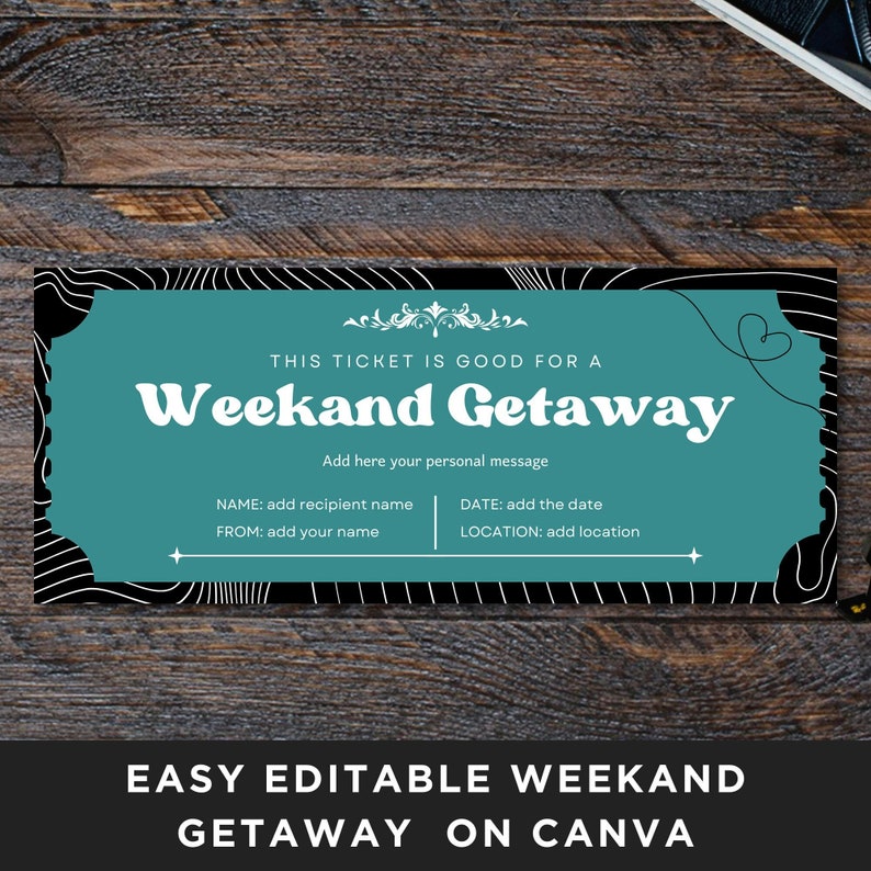Weekend Getaway Ticket Template, Editable Travel Voucher, Romantic ...