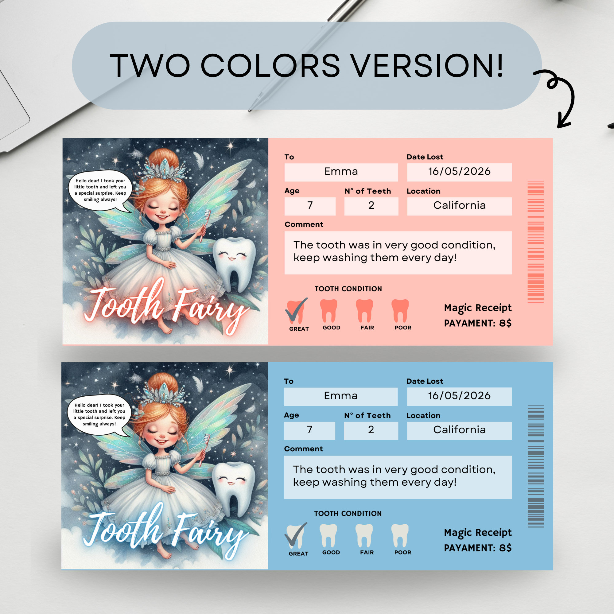 Tooth Fairy Receipt Template, Printable Receipt Template, Tooth Fairy ...