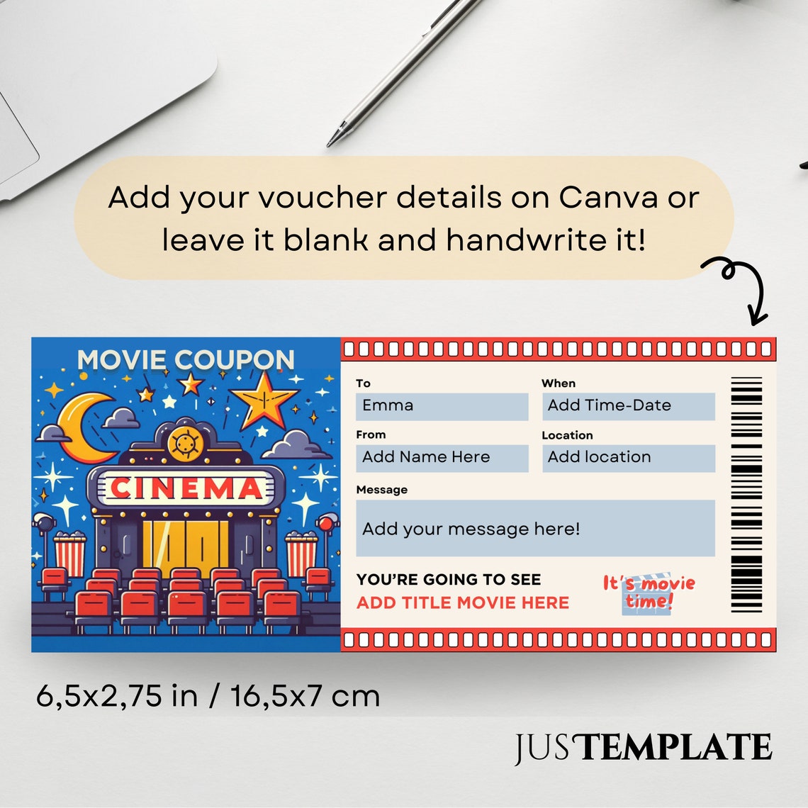 Movie Ticket Template, Printable Movie Coupon, Cinema Tickets, Movie ...