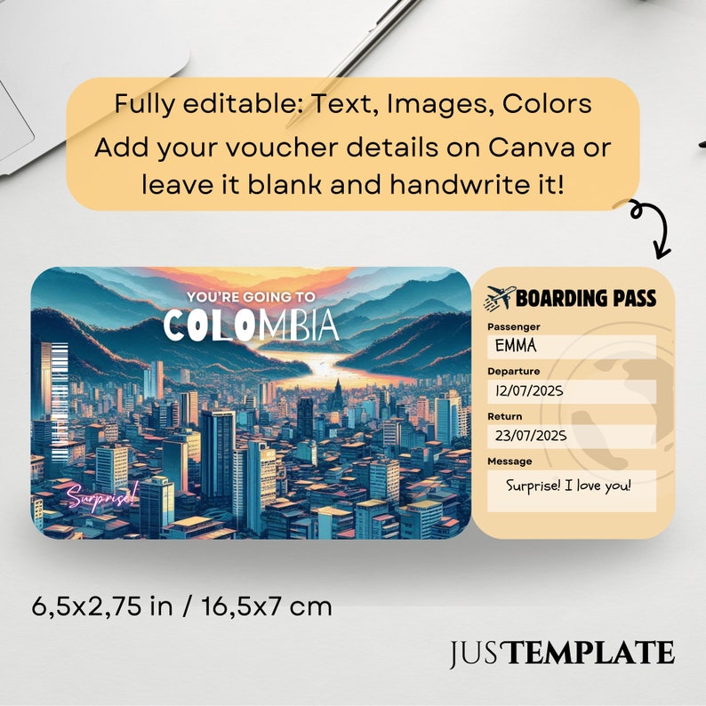 Colombia Boarding Pass, Trip Surprise, Plane Ticket Template, Airplane ...