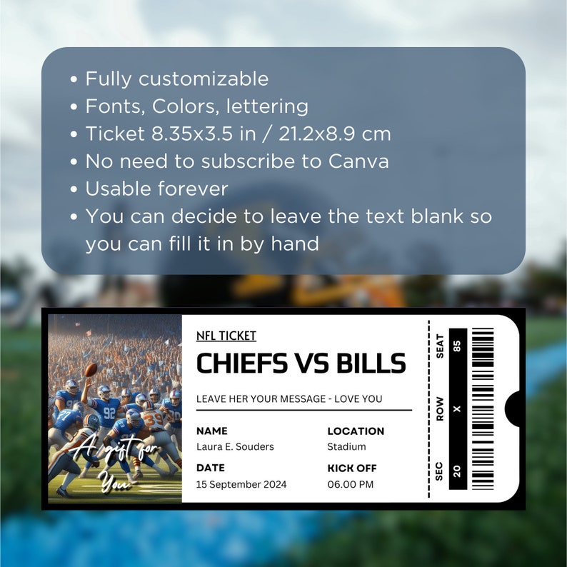 Football Ticket Template, Event Ticket, Football Game Ticket, Sports ...