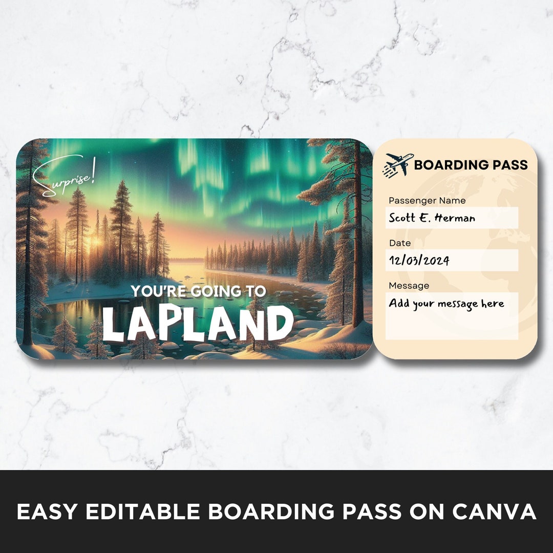 Lapland Plane Ticket Template, Boarding Pass Ticket Template, Flight ...