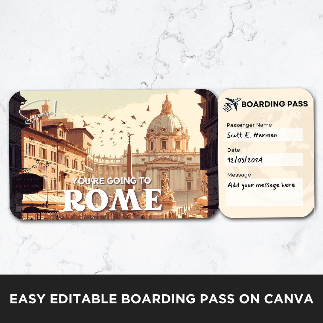 Rome Plane Ticket Template, Boarding Pass Ticket Template, Flight ...