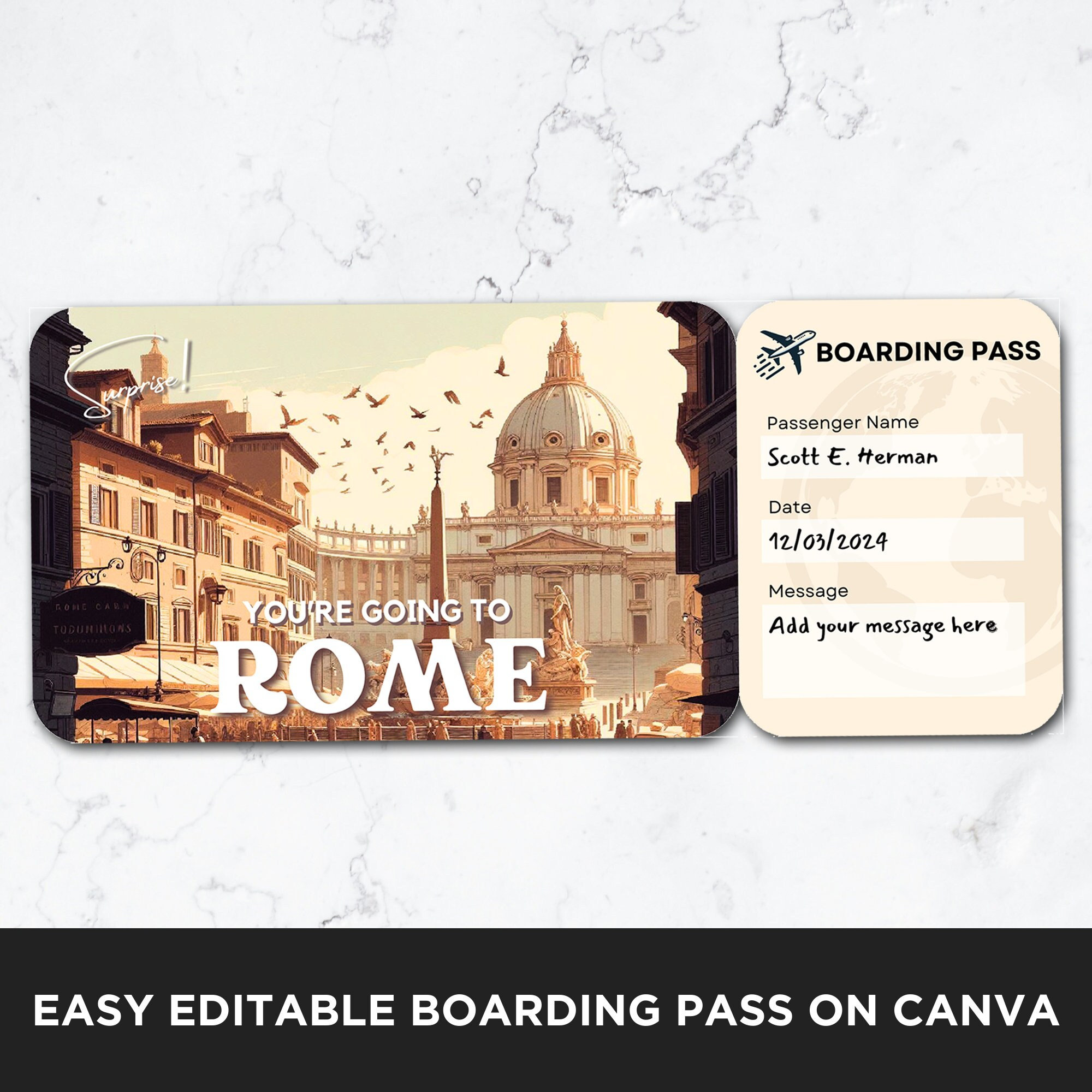Rome Plane Ticket Template, Boarding Pass Ticket Template, Flight ...