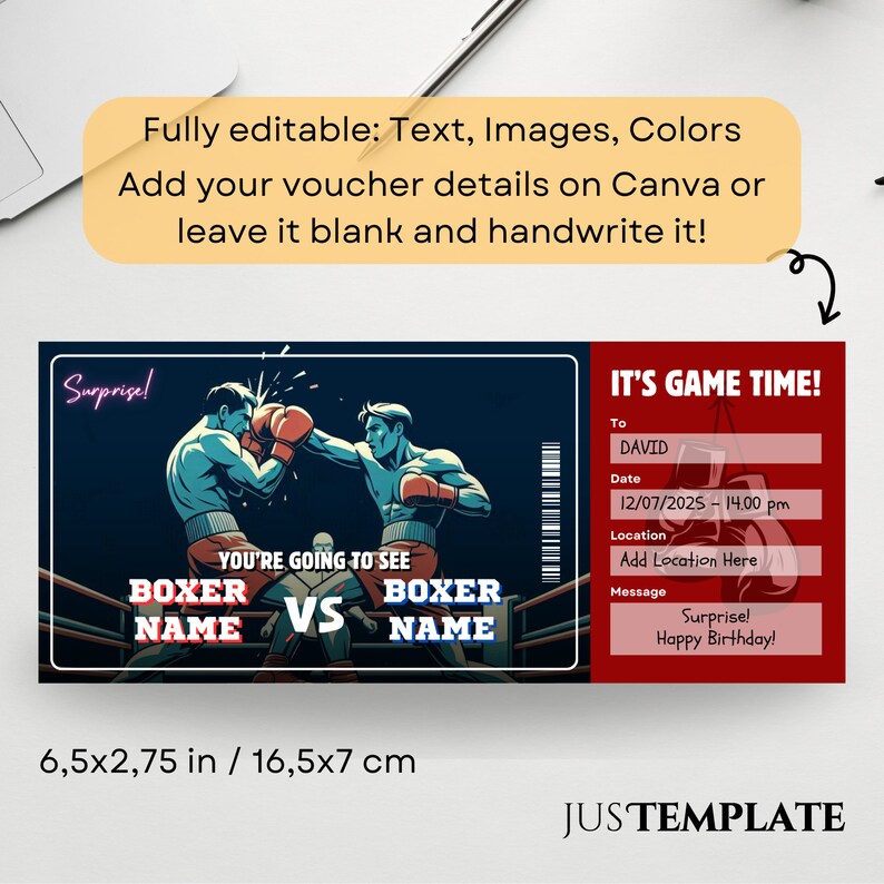 Boxing Ticket Template, Boxing Match Invite, Sports Event Ticket, Boxe ...