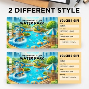 Waterpark Ticket Template, Amusement Park Tickets, Admission Ticket, Surprise Gift, Gift Voucher ...