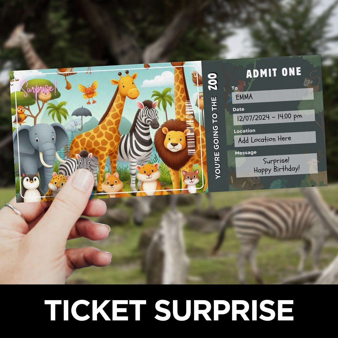 Zoo Ticket Template, Printable Event Ticket, Safari Park, Gift Voucher ...