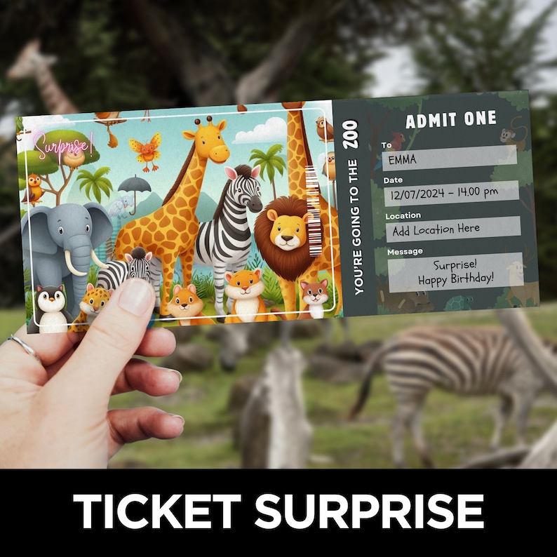 Zoo Ticket Template, Printable Event Ticket, Safari Park, Gift Voucher ...